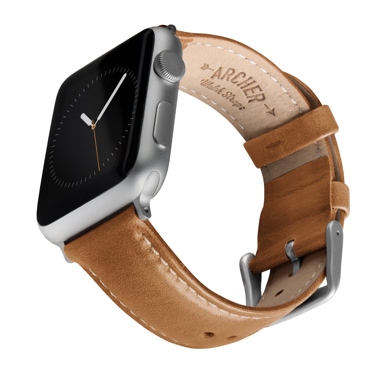 Apple Watch Leather Watch Band - Camel Tan/Natural/Silver Aluminum