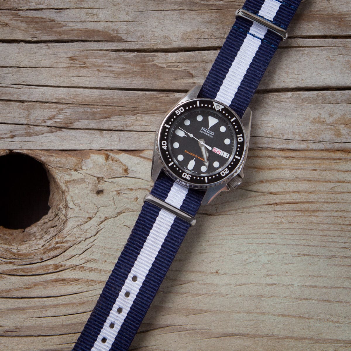 Classic Military Style Nylon Watch Band - Navy/White